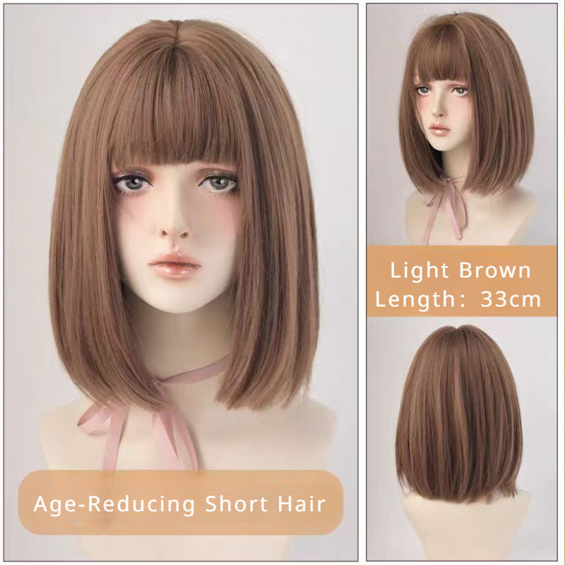 Short Hair Wig for Women Bangs Clavicle Hair Wig Full Head Set Shoulder ...
