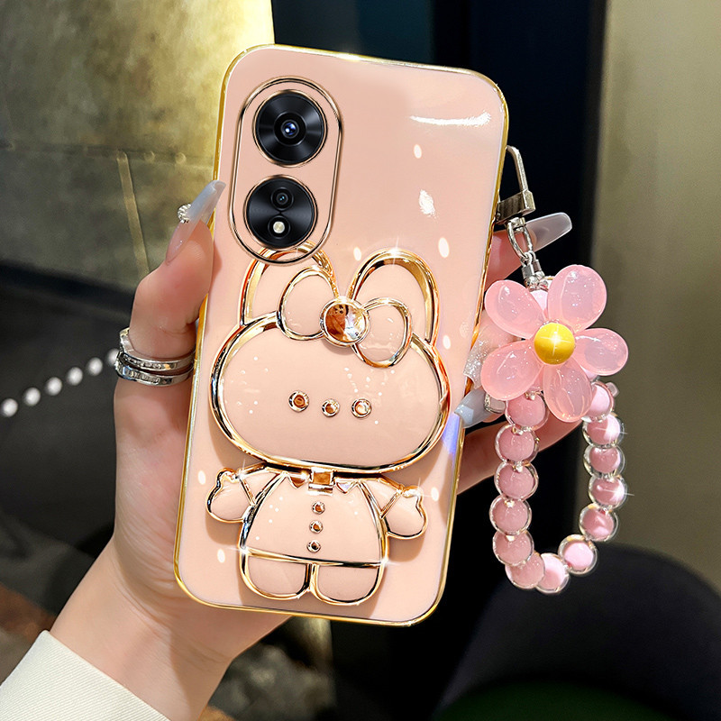 Casing OPPO A60 A18 A38 A3X A3 Phone Case TPU 3D Rabbit Stereo Stand ...