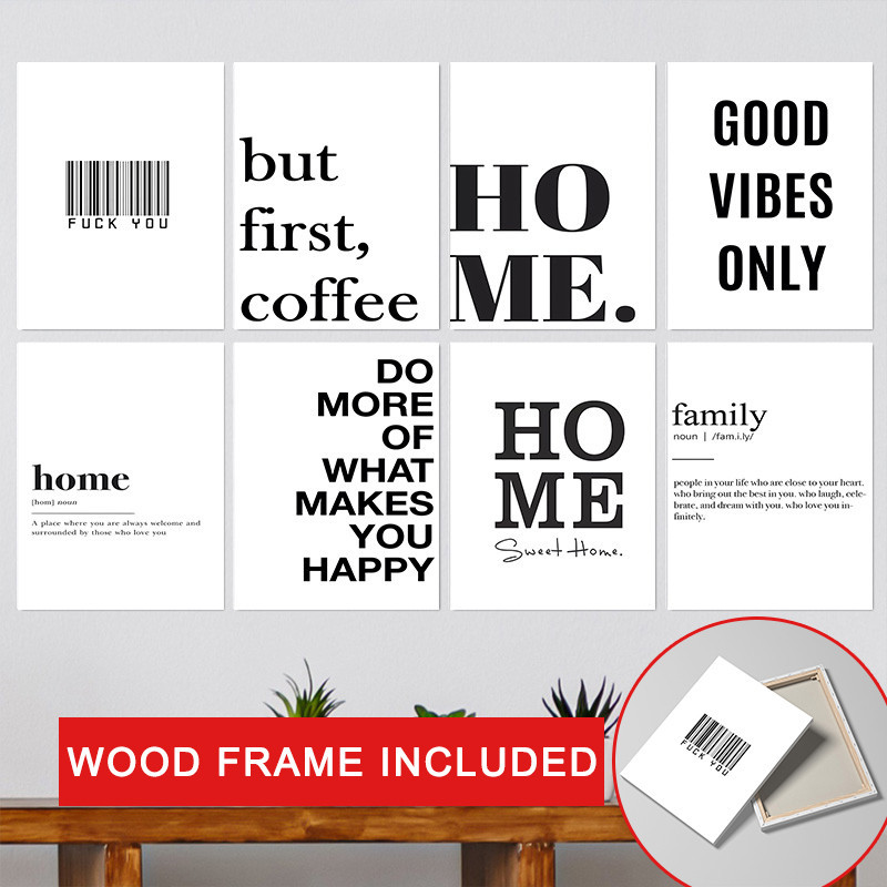 (With Frame）Black And White Poster, Inspirational Quotes, Canvas ...