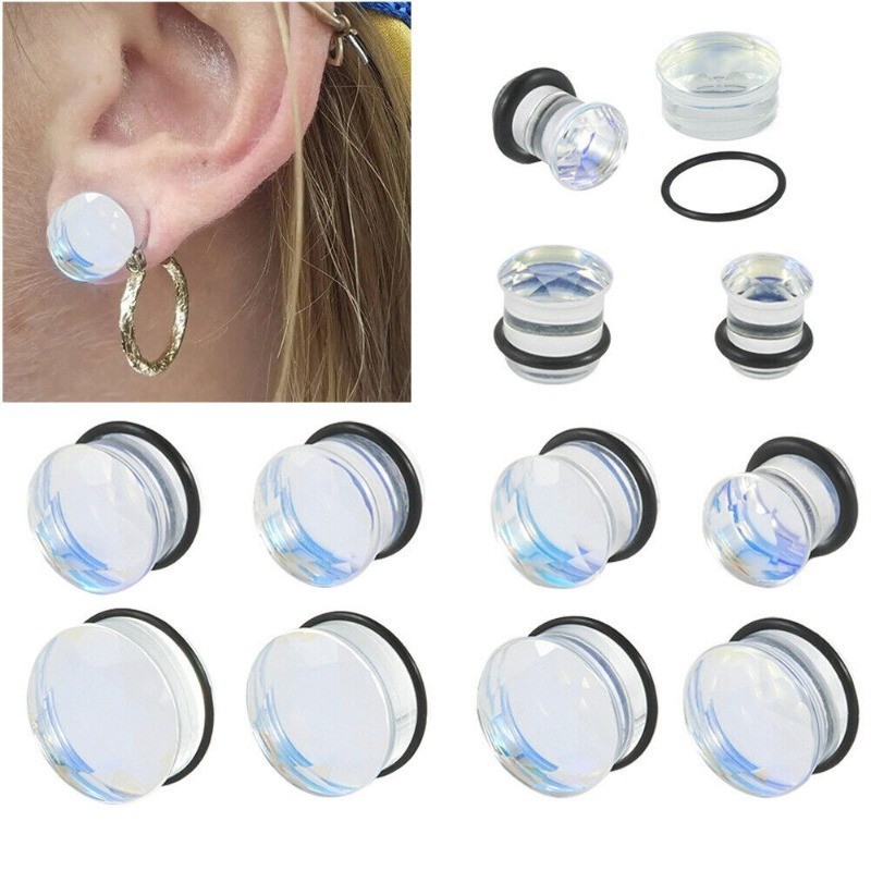 1 Pair Glass Flared Ear Plugs Ear Flesh Tunnel Expanders Lobe Stretcher ...