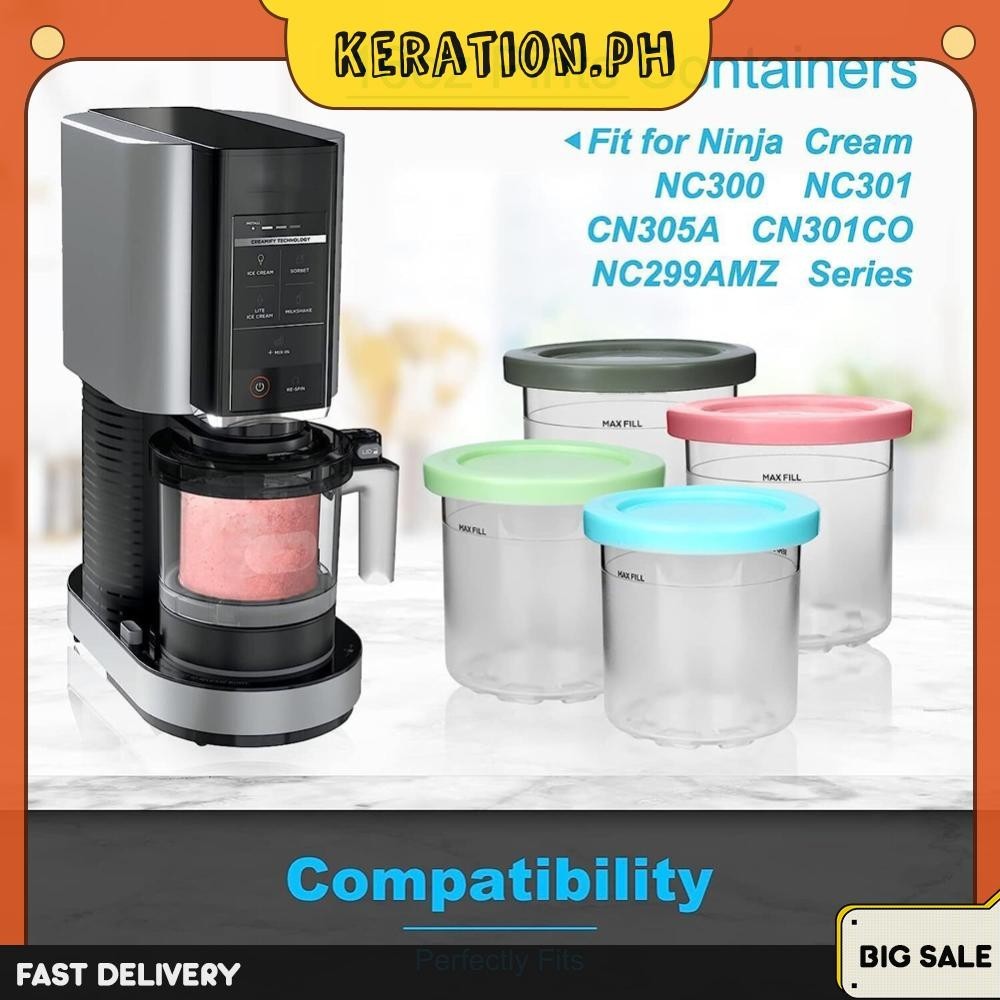4Pcs Ice Cream Pints Cup for Ninja Creami Pints with Lids for NC301 ...