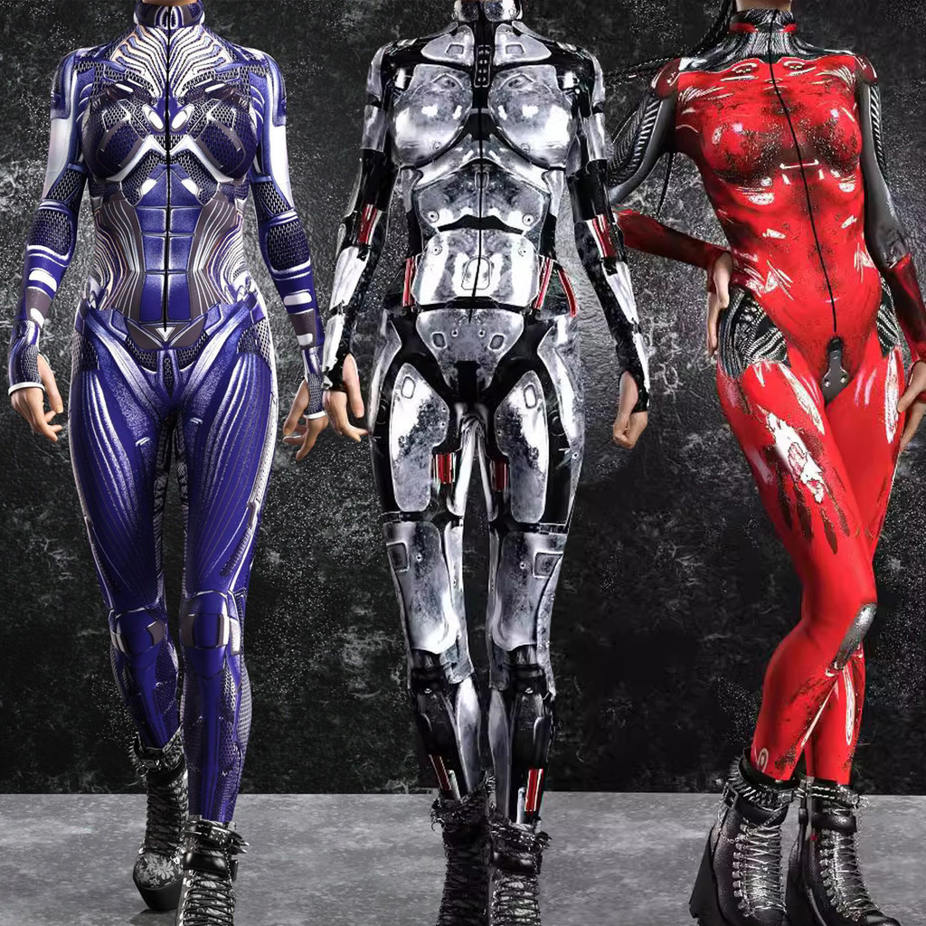 Women Robot Armor Zentai 3D Digital Print Jumpsuit Cosplay Costume ...