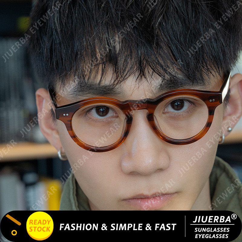 (JIUERBA) Leopard Print Round Small Frame Eyeglasses for Men Retro ...