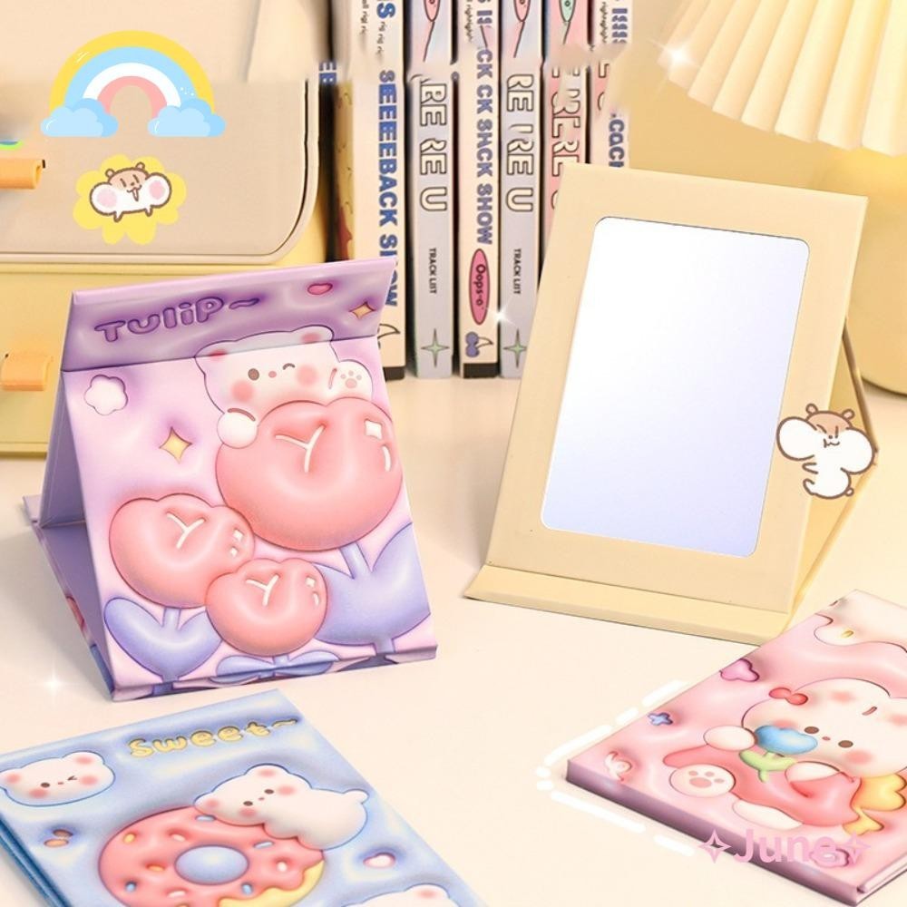 JUNE Portable Mirror, Cartoon Cute Stereo Folding Vanity Mirror, Double ...