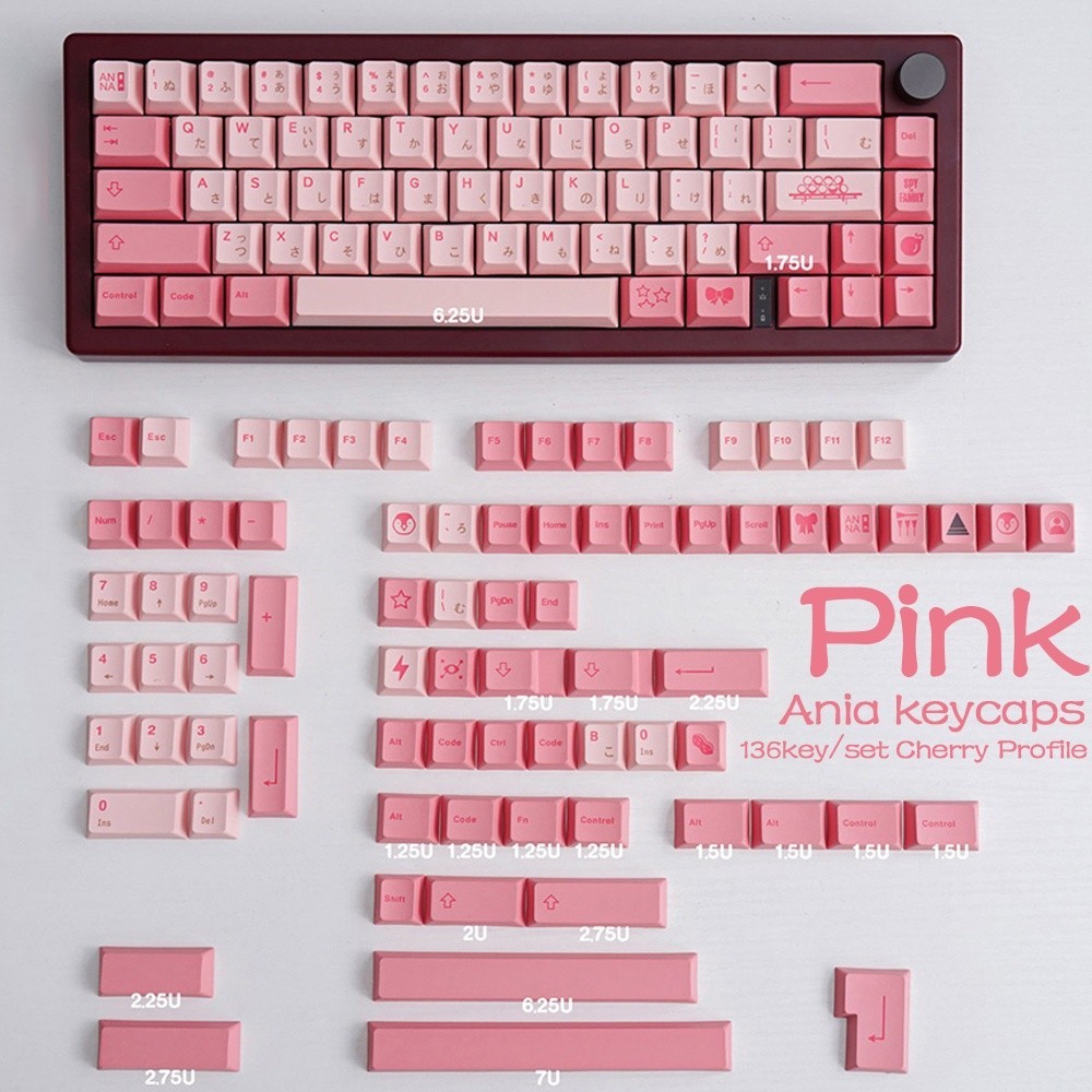 Pink Ania 141Keys/Set Keycaps PBT Cherry Profile DIY Custom for Gateron ...