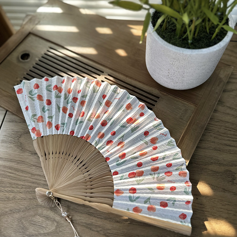 Folding Fan Original Spring Fresh Bubble Cloth Cute Lady Fan Tulip ...