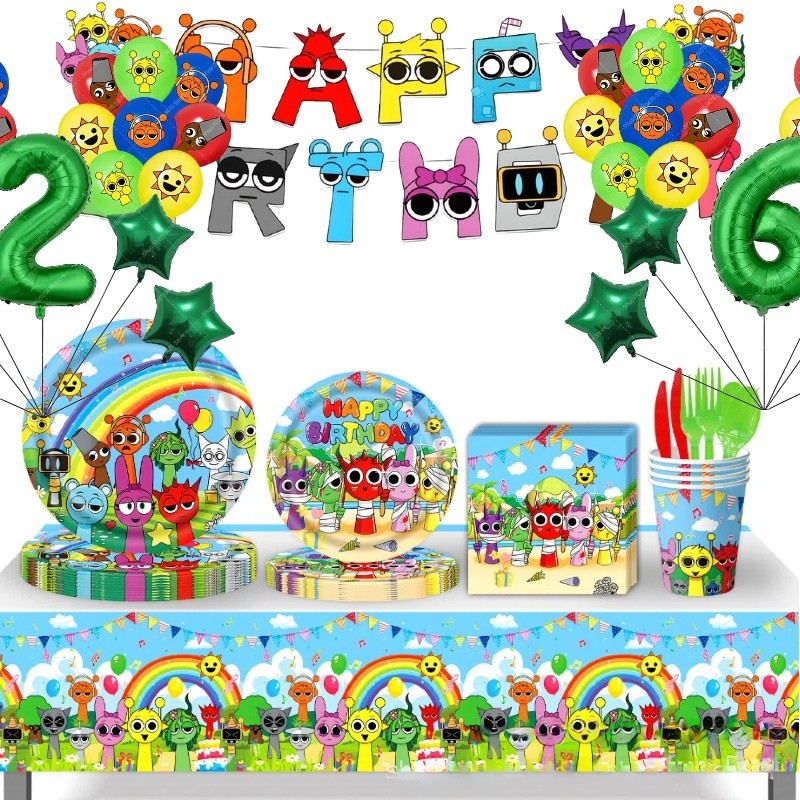 Sprunki Birthday party, banquet, cartoon character flag, background ...