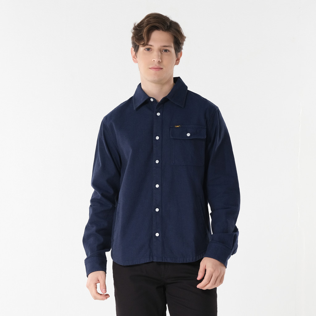 Lee Button Down Polo Long Sleeves for Men in Navy Blue | Shopee Philippines