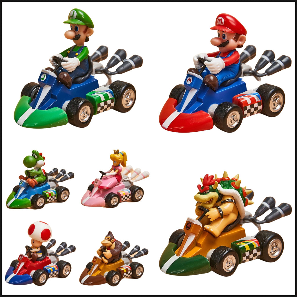 Super Mario Kart Luigi & Yoshi Figures Pull-Back Kart Toy Movable ...