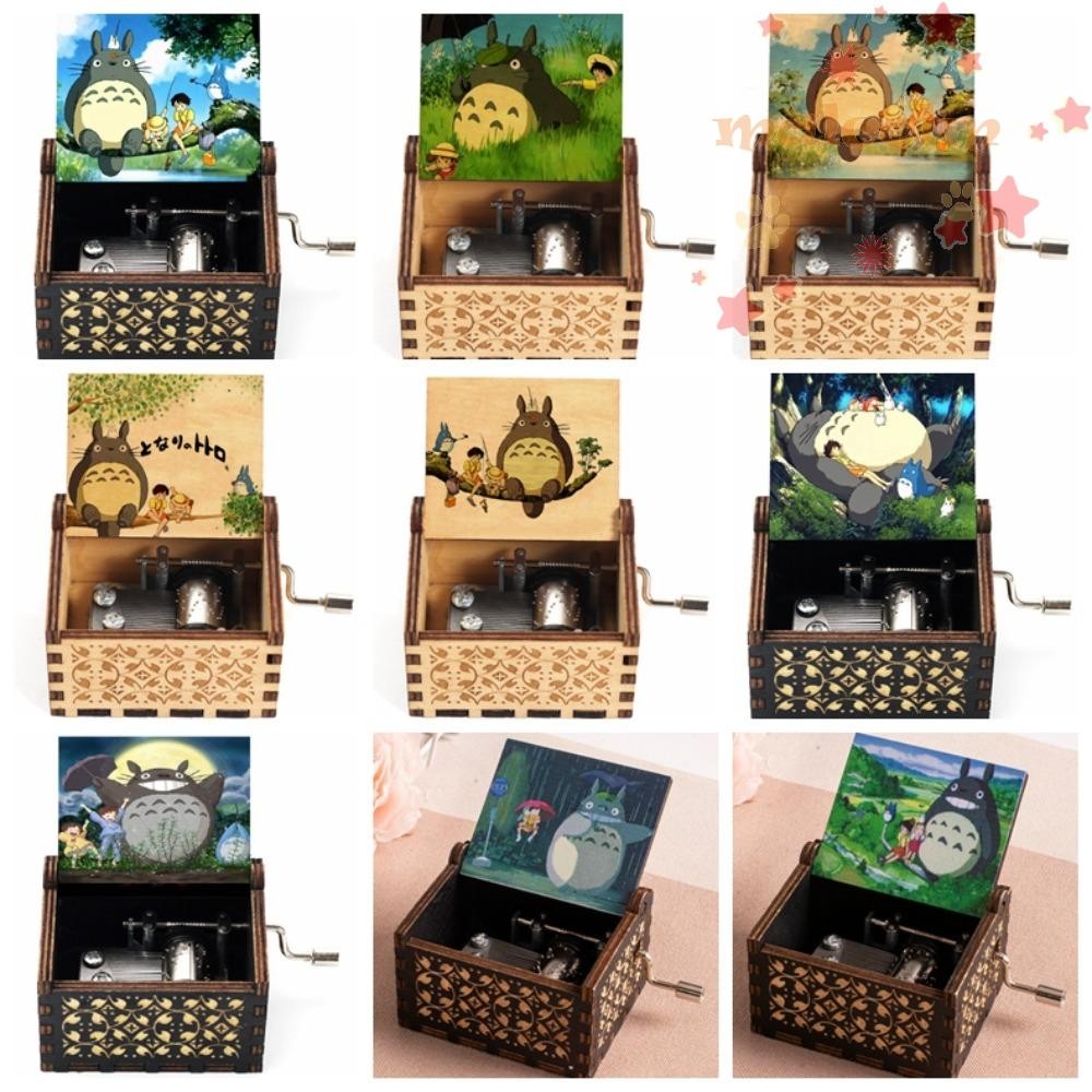 MALCOLM Totoro Wooden Hand Crank Music Box, Engraving Pattern Cartoon ...
