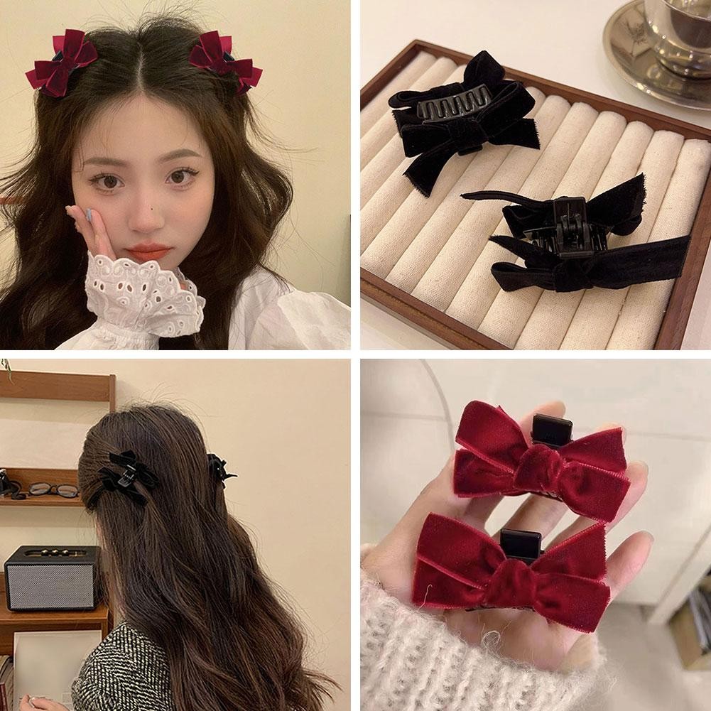 Flocking Bow Clip Cute Princess Hairstyle Hairpin Female Forehead Side ...