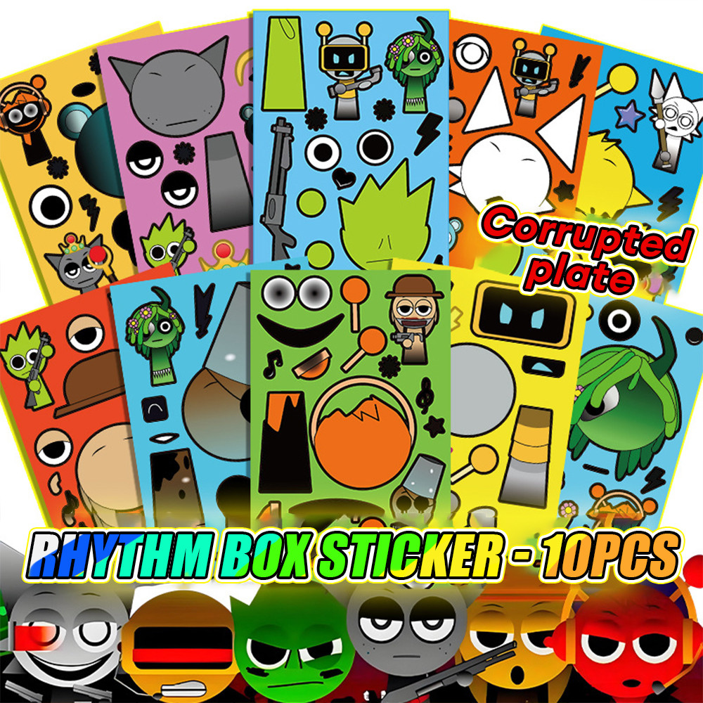 10 Sheets Sprunki Stickers, Make-a-face Stickers for Kids, Make Your ...