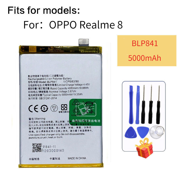 Replacement Battery 5000MAH Battery of Realme 8 BLP841 With Tools ...