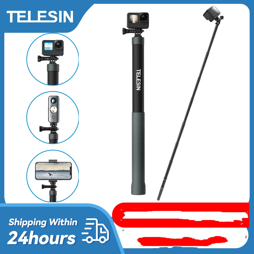 TELESIN 3M Carbon Fiber Selfie Stick Monopod Extendable With 1/4 Screw ...
