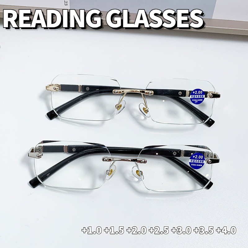 Reading Glasses Have Grade Metal Square Rimless Anti-blue Light Lens ...