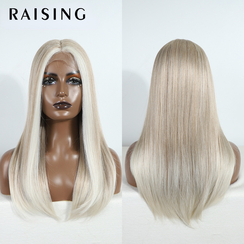 RAISING Synthetic Lace Front Wig Cosplay White Straight Baby Hair Bob ...