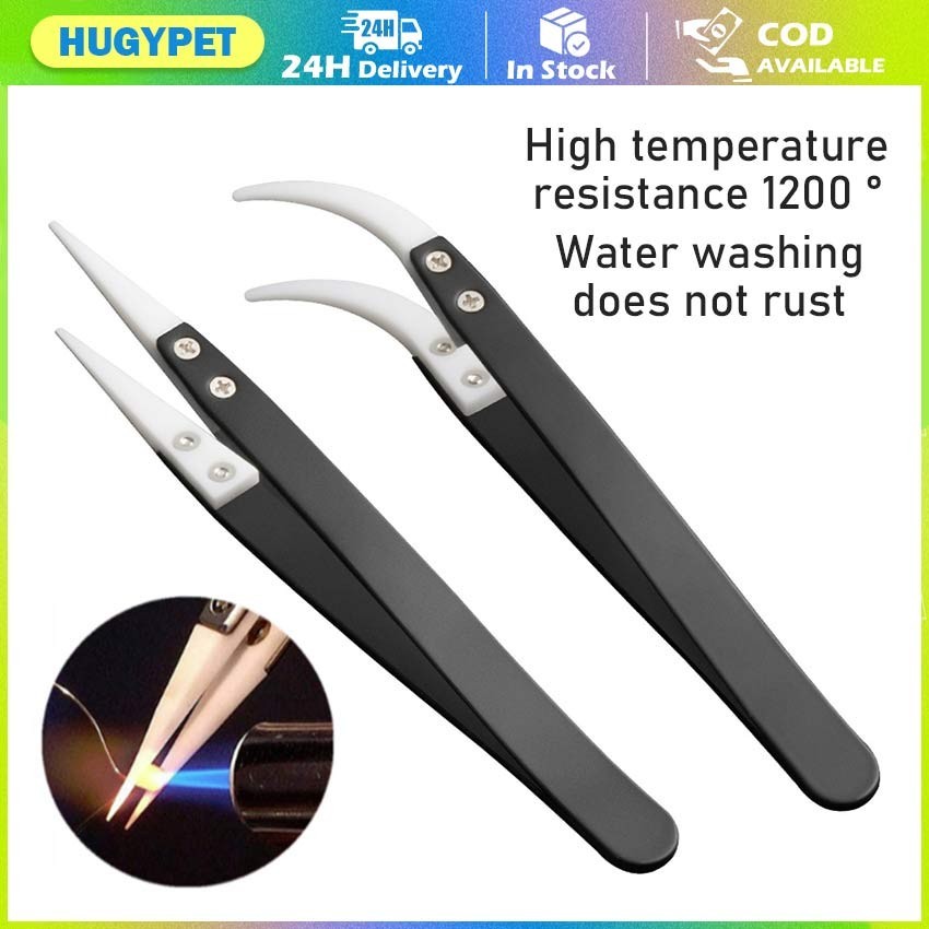 Ceramic Tweezers Stainless Steel Curved Straight Tip Pointed Coil Heat ...