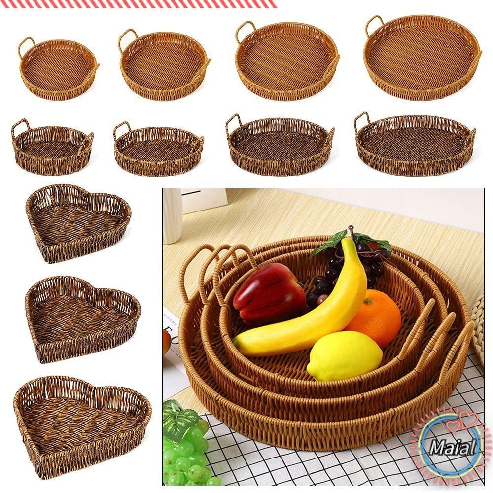 MAIAL 1Pcs Handwoven Rattan Basket, Round Shape Fruit Vegetable Cake ...
