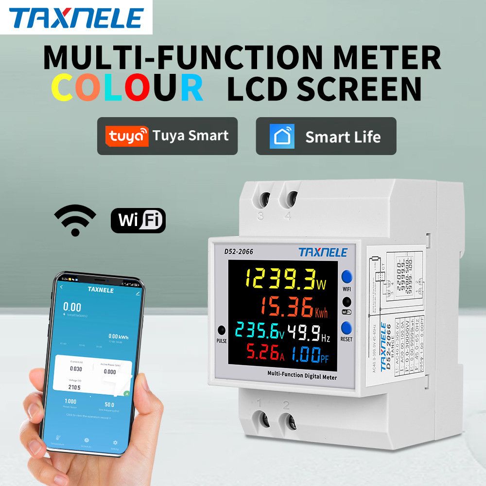 TUYA WiFi Remote Monitor 220V 100A Voltage Current Power Factor KWH ...