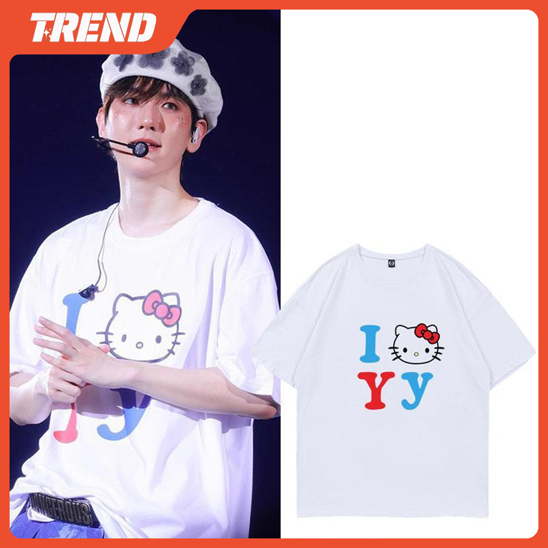 EXO BaekHyun Hello Kitty Cotton T-shirt Plus Size Men's and Women's Vintage Korean Fashion Loose ...