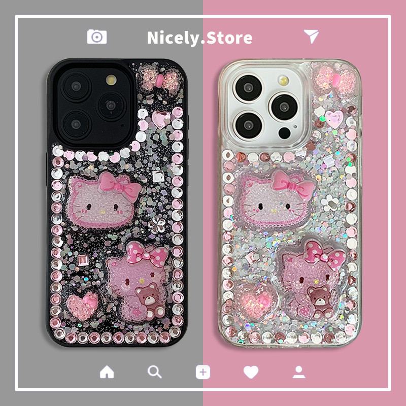 Luxury Rhinestone Bowknot Hello Kitty Shiny Epoxy Phone Case Compatible ...
