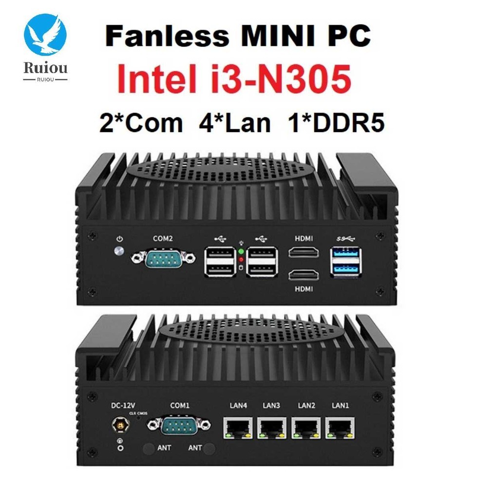 MINI PC Intel i3-N305 Fanless Soft Router Industrial MINI PC 1*DDR5 2 ...