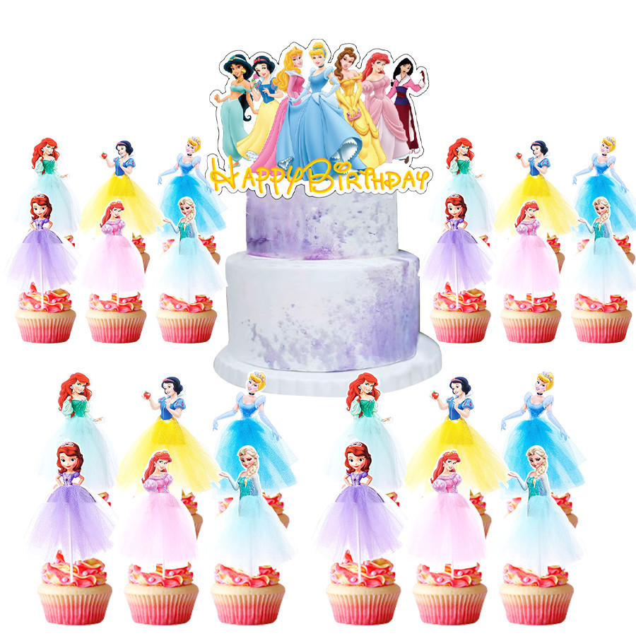 7pcs/set Frozen Elsa Anna princess Birthday cake topper veil girls ...