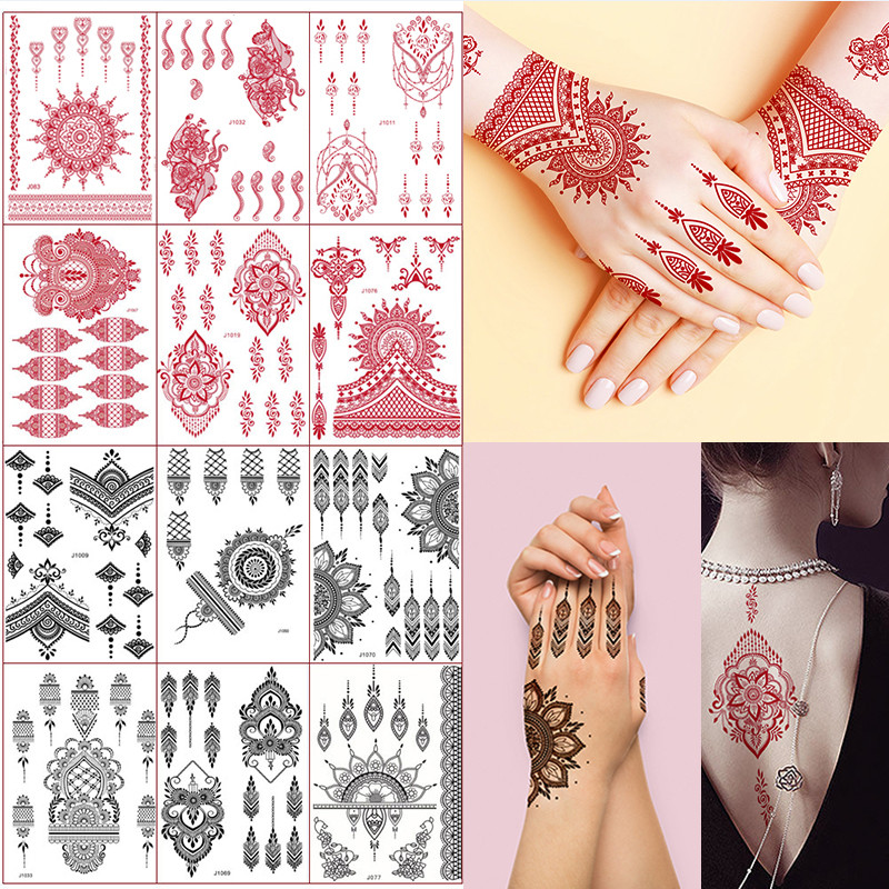 3 Color Black White Red Henna Hand Tattoo Stickers Waterproof Temporary ...