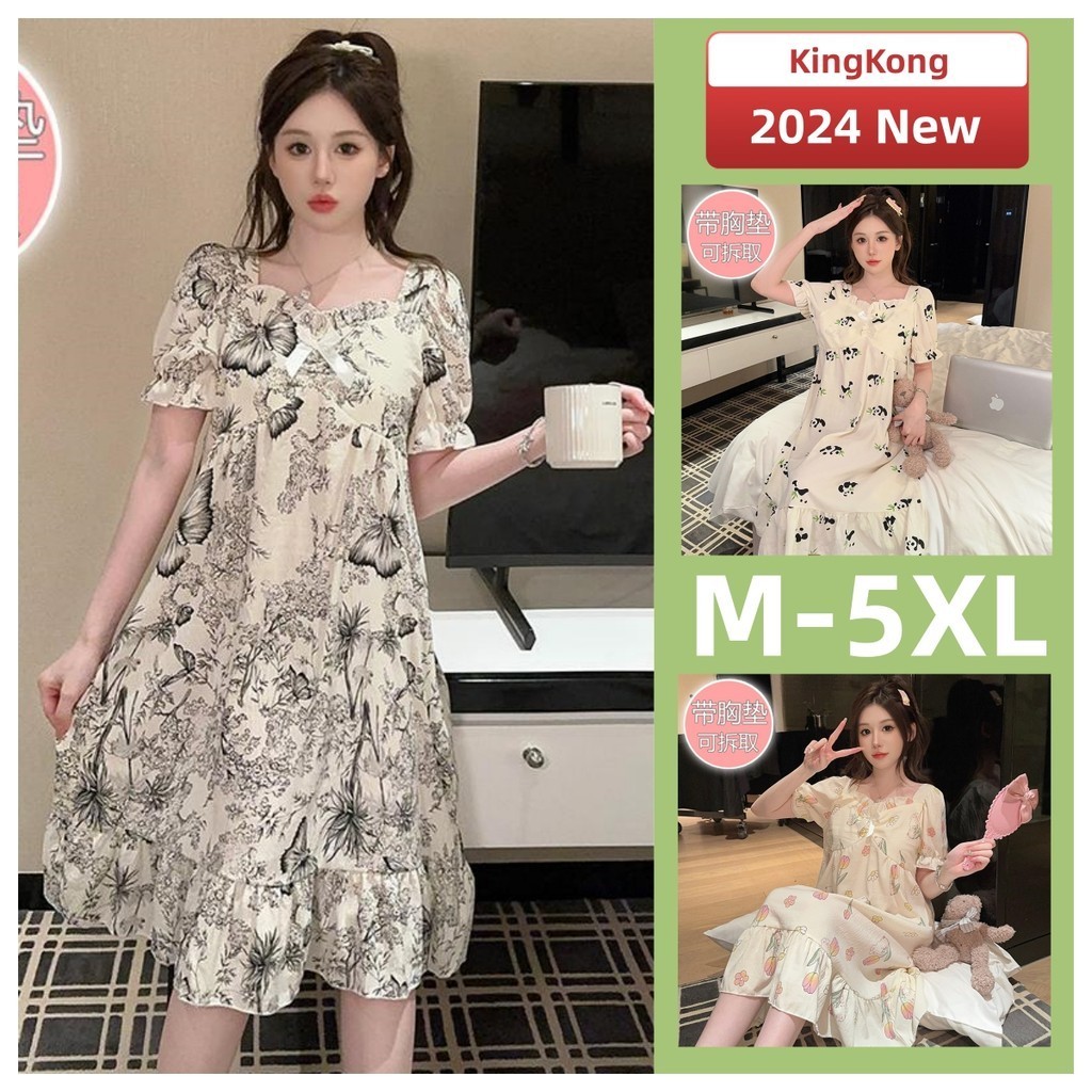 Pyjamas Women M-5XL Pajamas dress Cotton Summer Plus Size Short Sleeve ...