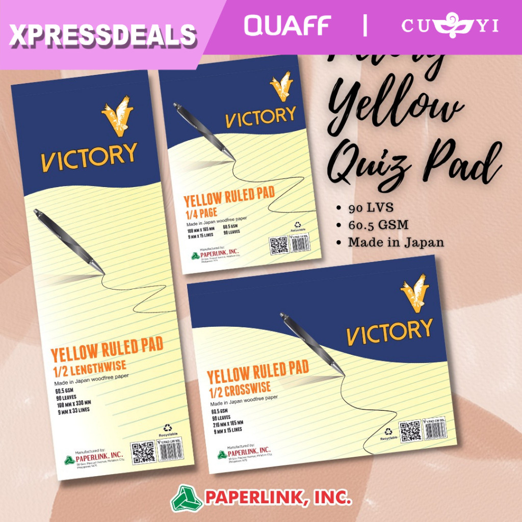 Victory Yellow Pad 1/4 | 1/2 Lengthwise | Whole Pad 90 Leaves ...