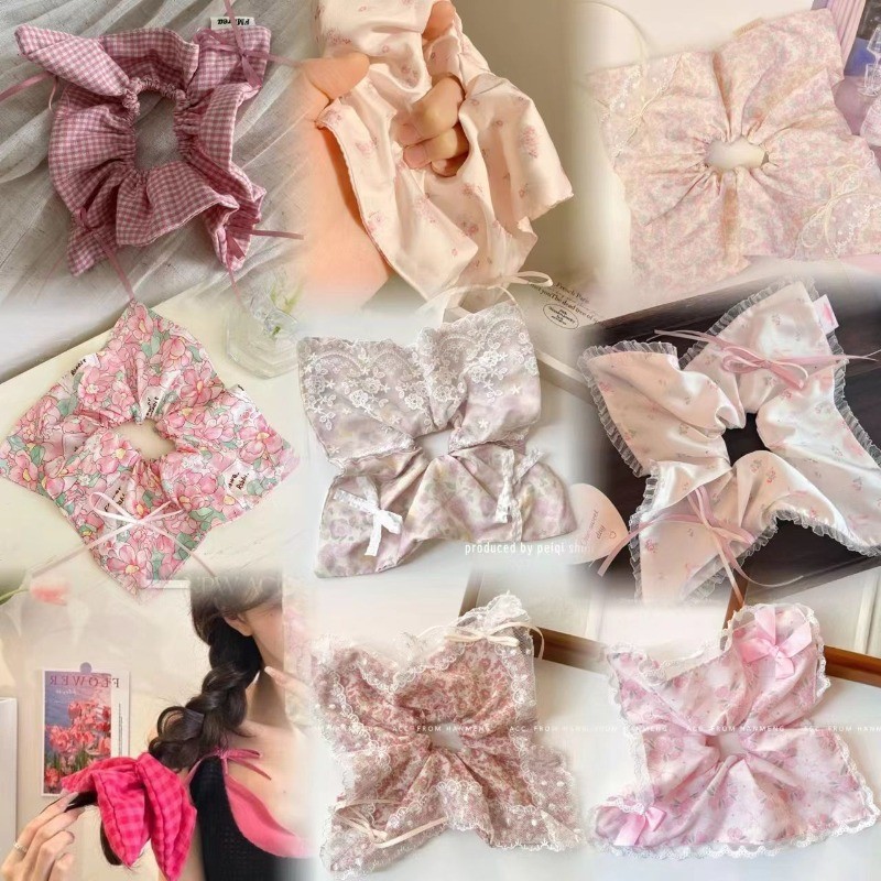 Sweet Square Scarf Large Intestine Hair Circle Bear Flower Fabric Hair ...