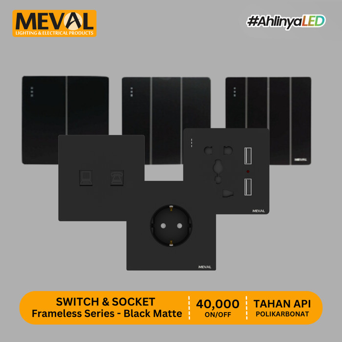 Meval Socket Switch and Minimalist Frameless Socket - Black Matte ...