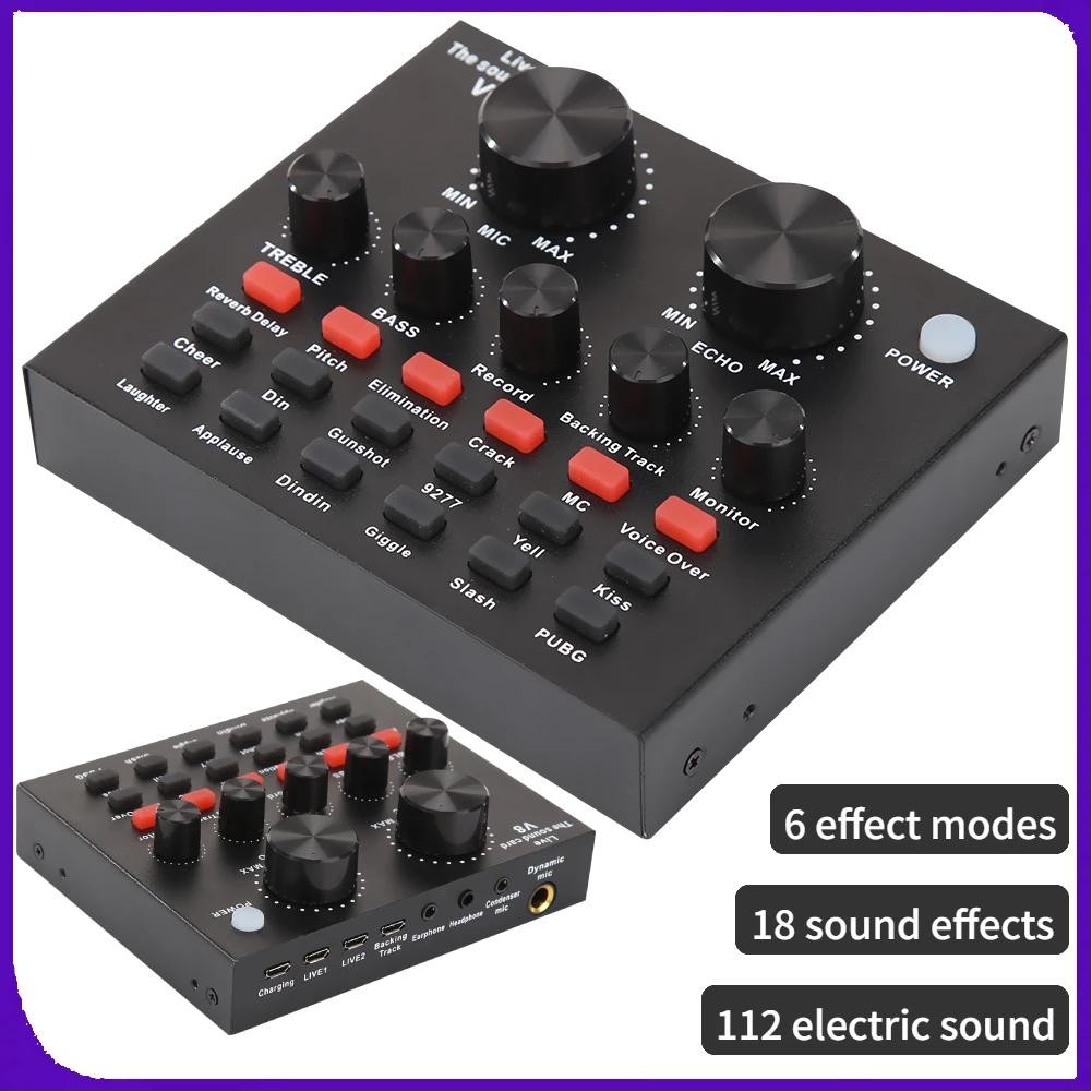 V8 Sound Card Audio Interface, Bluetooth USB Live Broadcast Mic Card ...