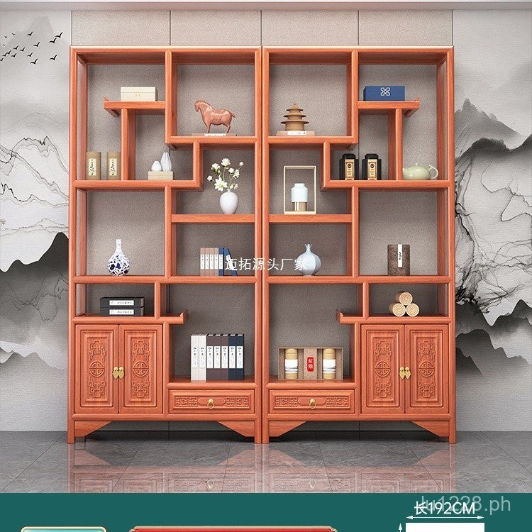 Ornament Storage Display Cabinet Partition Solid Wood Curio Shelf Tea ...