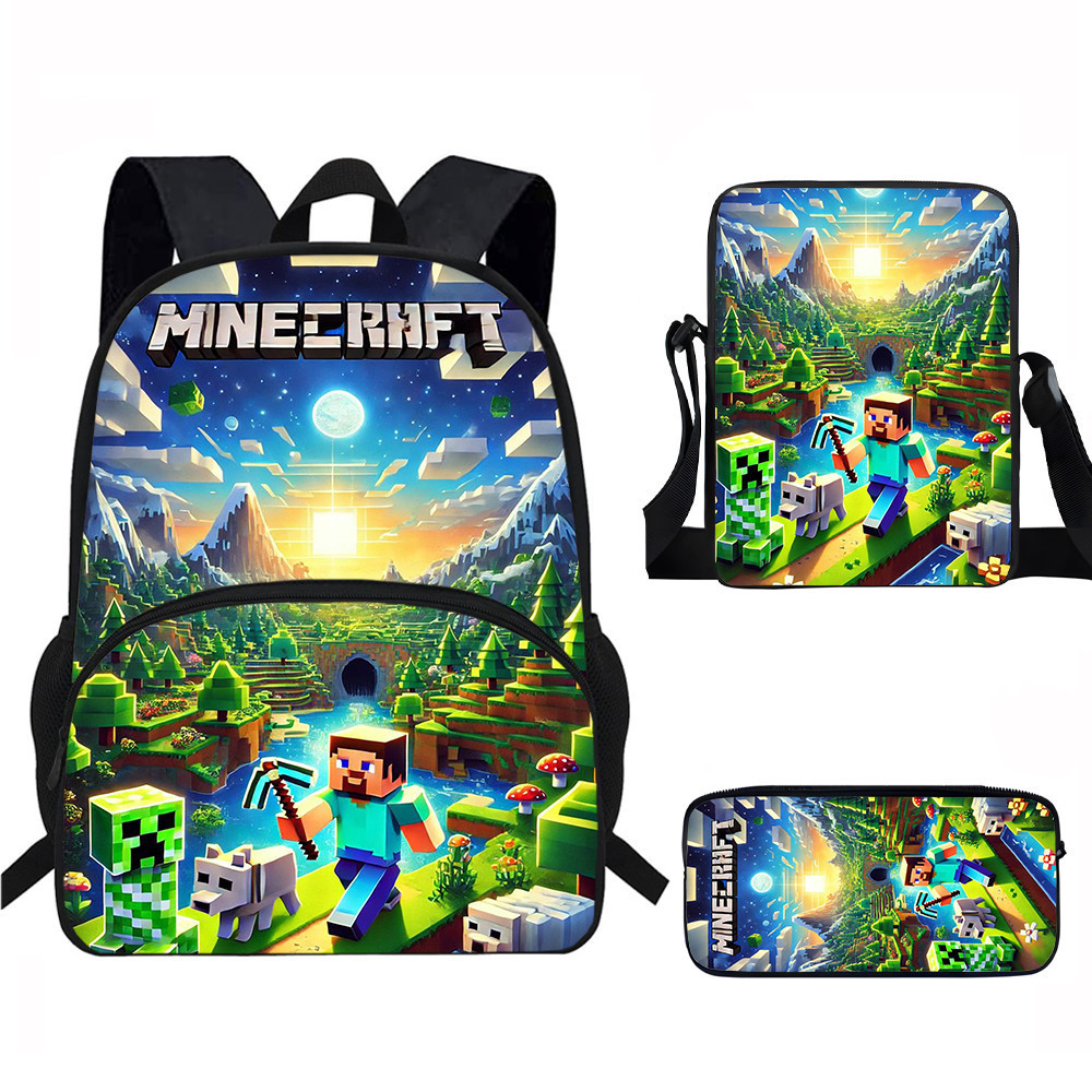3in1 Minecraft Backpack Three Piece Set Printed Cartoon Backpack For ...