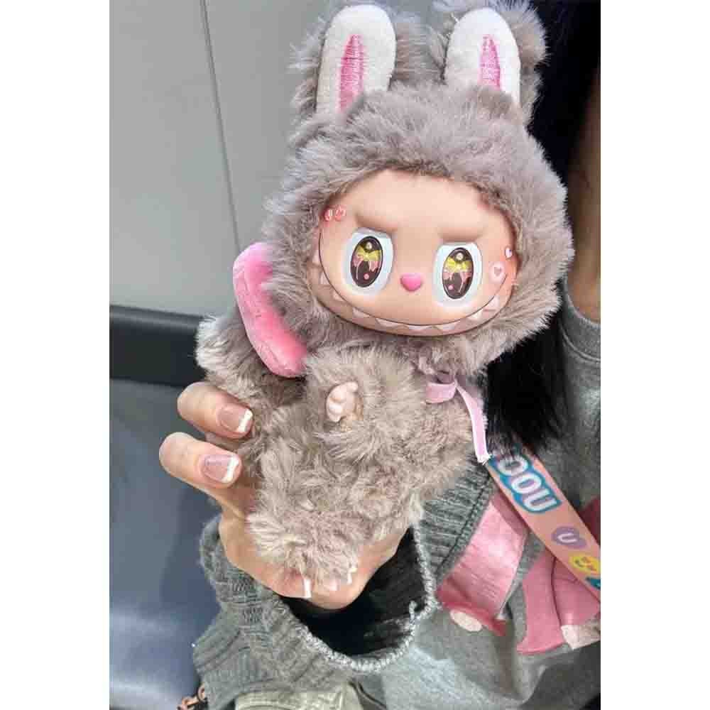 POPMART Pink Cute The Monsters Labubu Plush Doll with Bow 17cm Toy ...