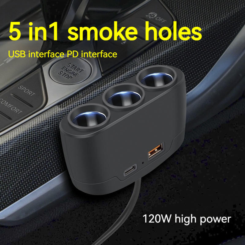 5 in 1 Car Charger 3 Outlet Lighter Dispenser 12V Car Power DC Outlet ...