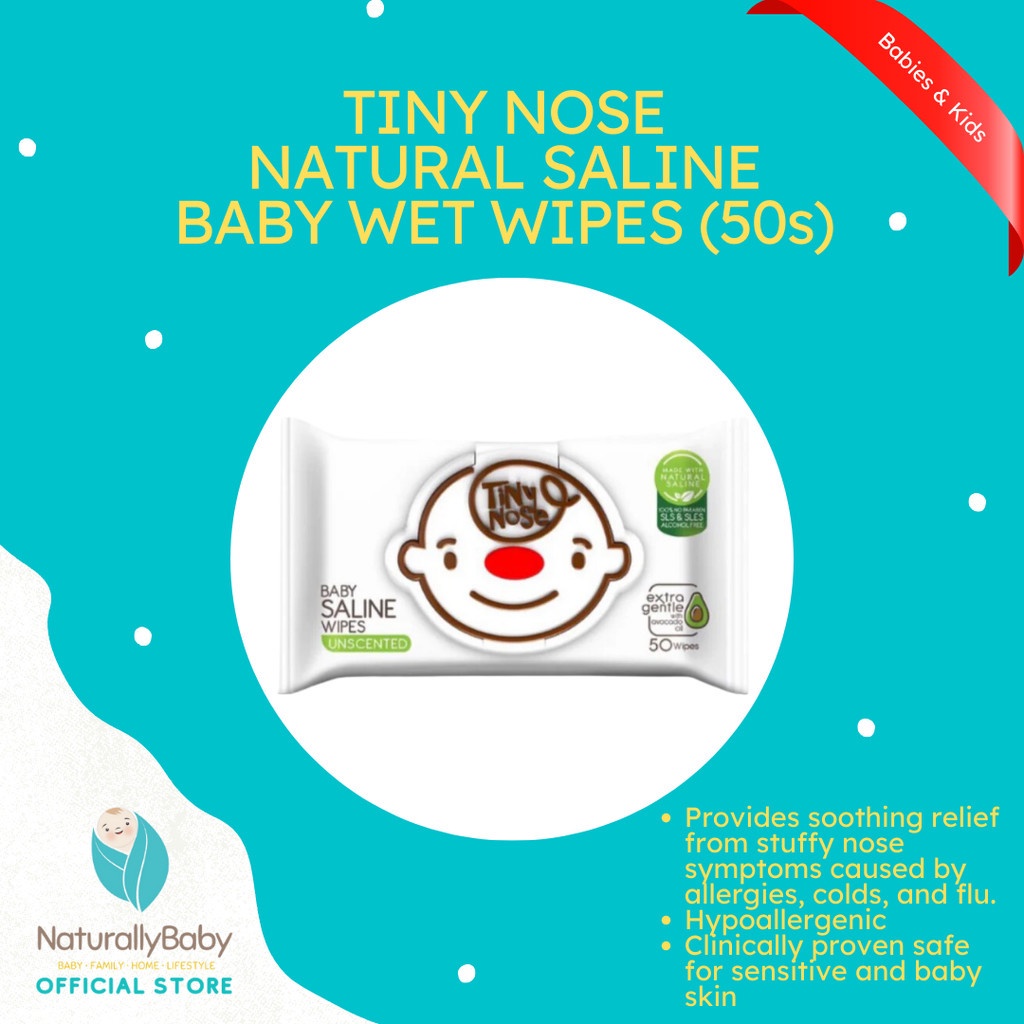 Tiny Nose Natural Saline Baby Wet Wipes - Unscented (50s) | Shopee ...