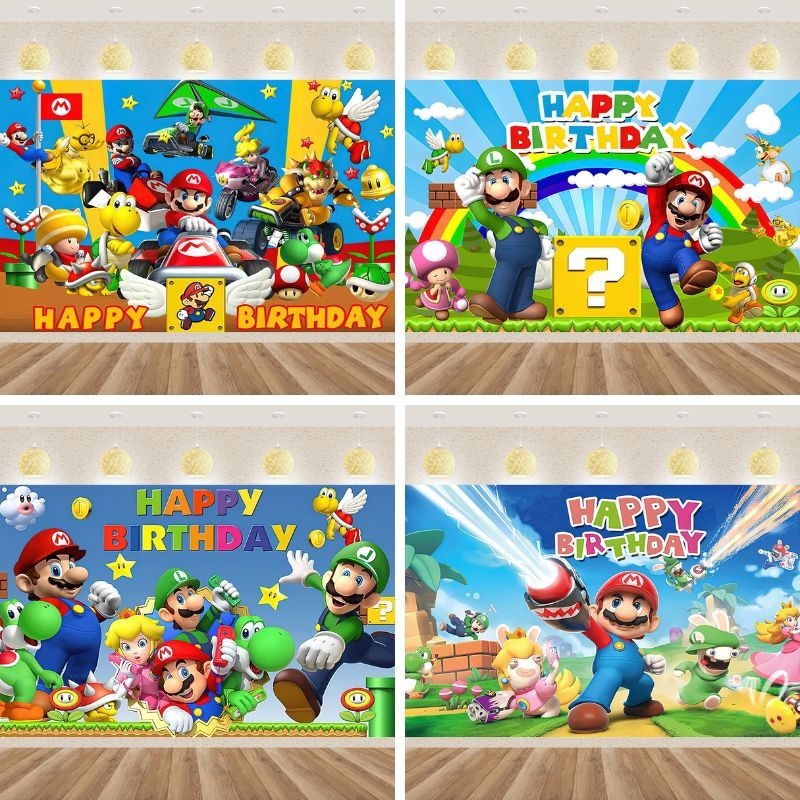Super Mario Theme Kids Birthday Decoration Tapestry Happy Birthday ...