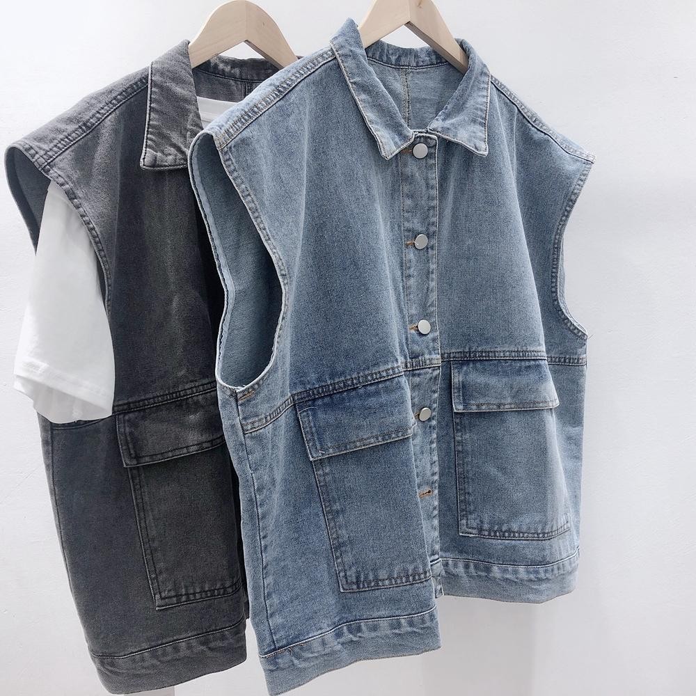 Retro Workwear Denim Vest Japanese Style Jacket | Shopee Philippines
