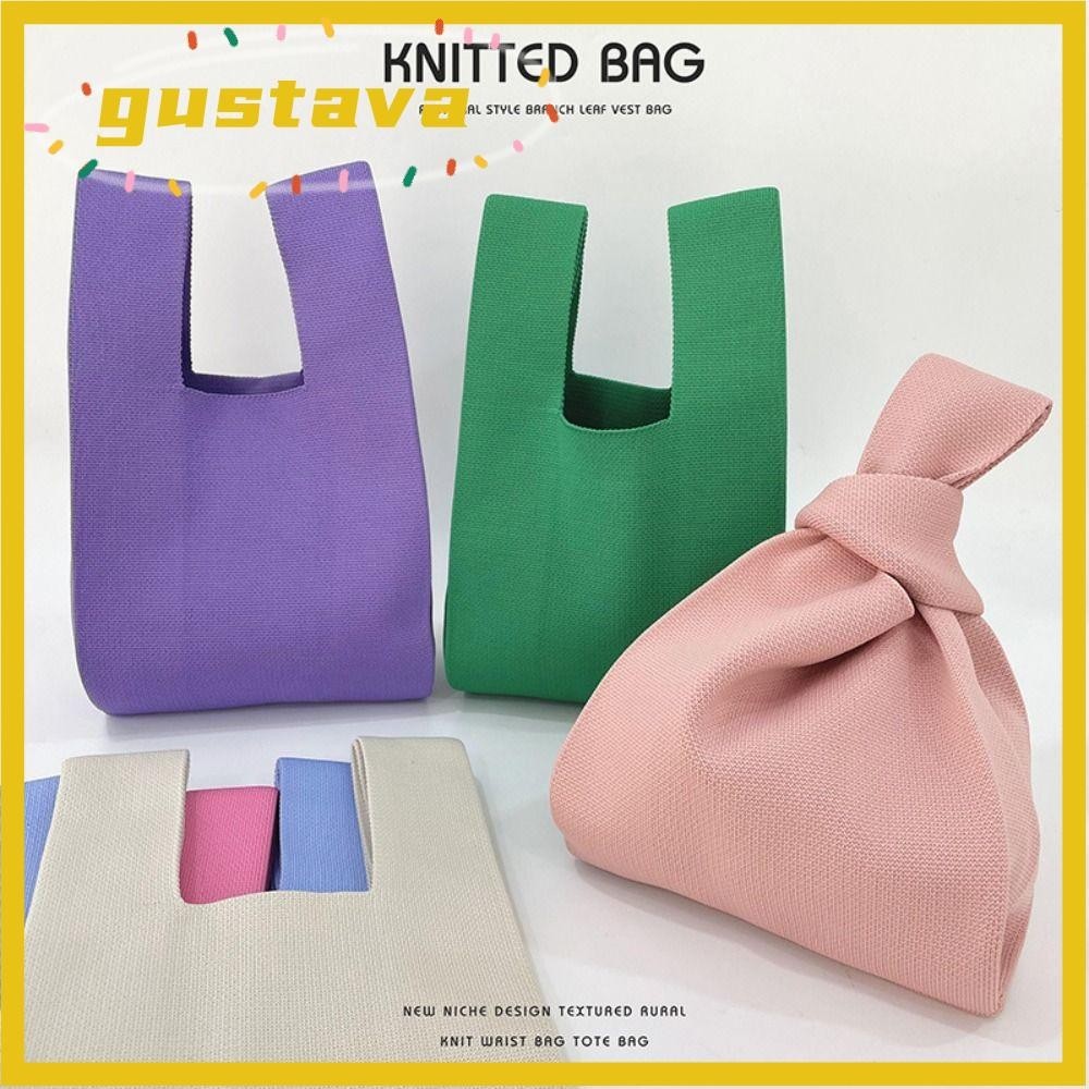 GUSTAVA Knot Wrist Bag, Knitted Handmade Tote Bag, Casual Solid Color ...