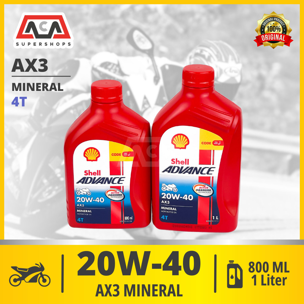 SHELL ADVANCE AX3 RED 20W-40 4T MINERAL MOTORCYCLE OIL 1L/800ML ...