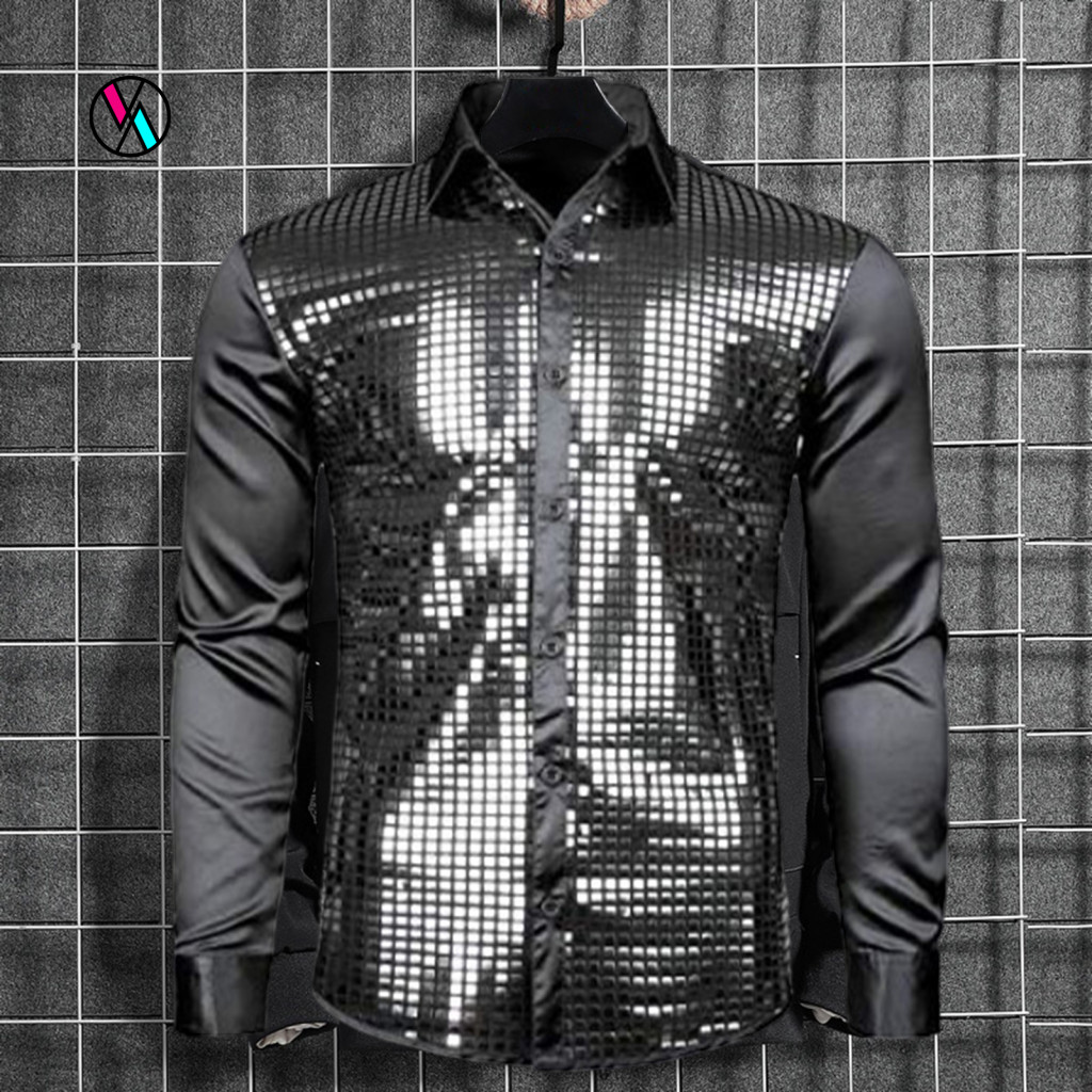 [New] Men Sequin Shirt Men Long Sleeve Sequin Shirt Men's Sequin Lapel ...