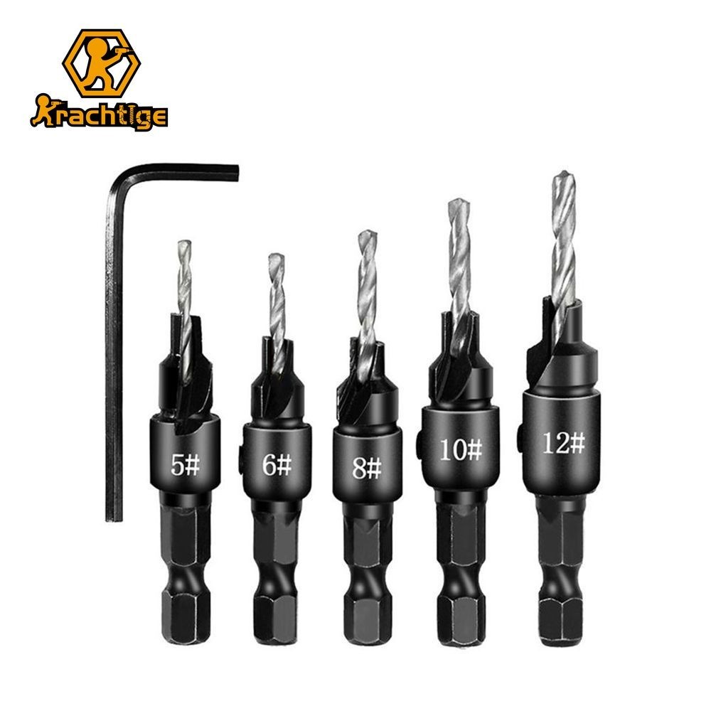 Krachtige HSS Screw Countersink Drill Bit Set #5 #6 #8 #10 #12 Quick ...