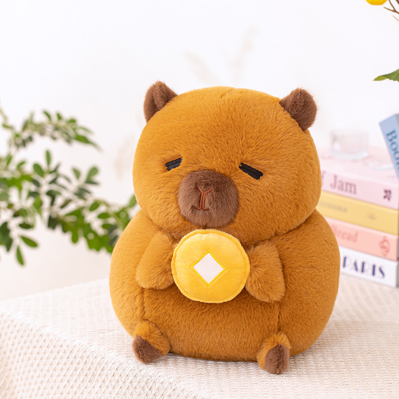Kawaii Cartoon Capybara Hug Orange Duck Gold Coins Stuffed Doll Pillow ...