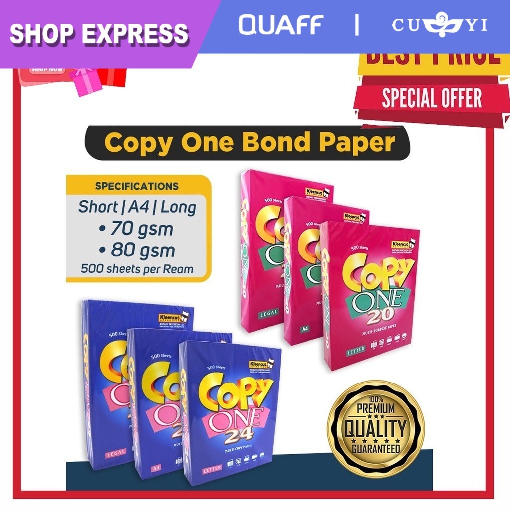 [1 Ream] 80GSM COPY ONE Bond Paper for School and Office Use (500 ...