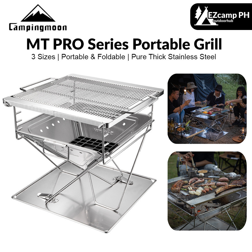 CAMPINGMOON MT PRO Series Camping Outdoor Portable Folding Charcoal Grill Pure Stainless ...