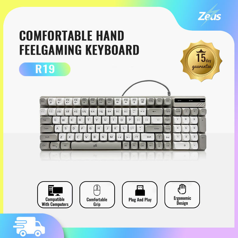 Zeus K-19 Wired Membrane Gaming Keyboard 98 Keys 3 Spell Color Matching ...