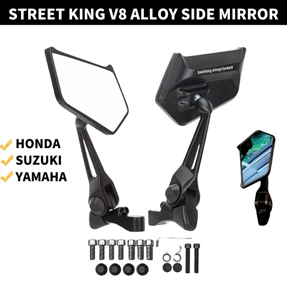 Motorcycle Universal Adjustable Street King V8 Rearview Mirror Full ...