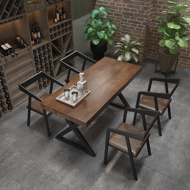 Barbecue Restaurant Table and Chair Set Industrial Style Solid Wood ...